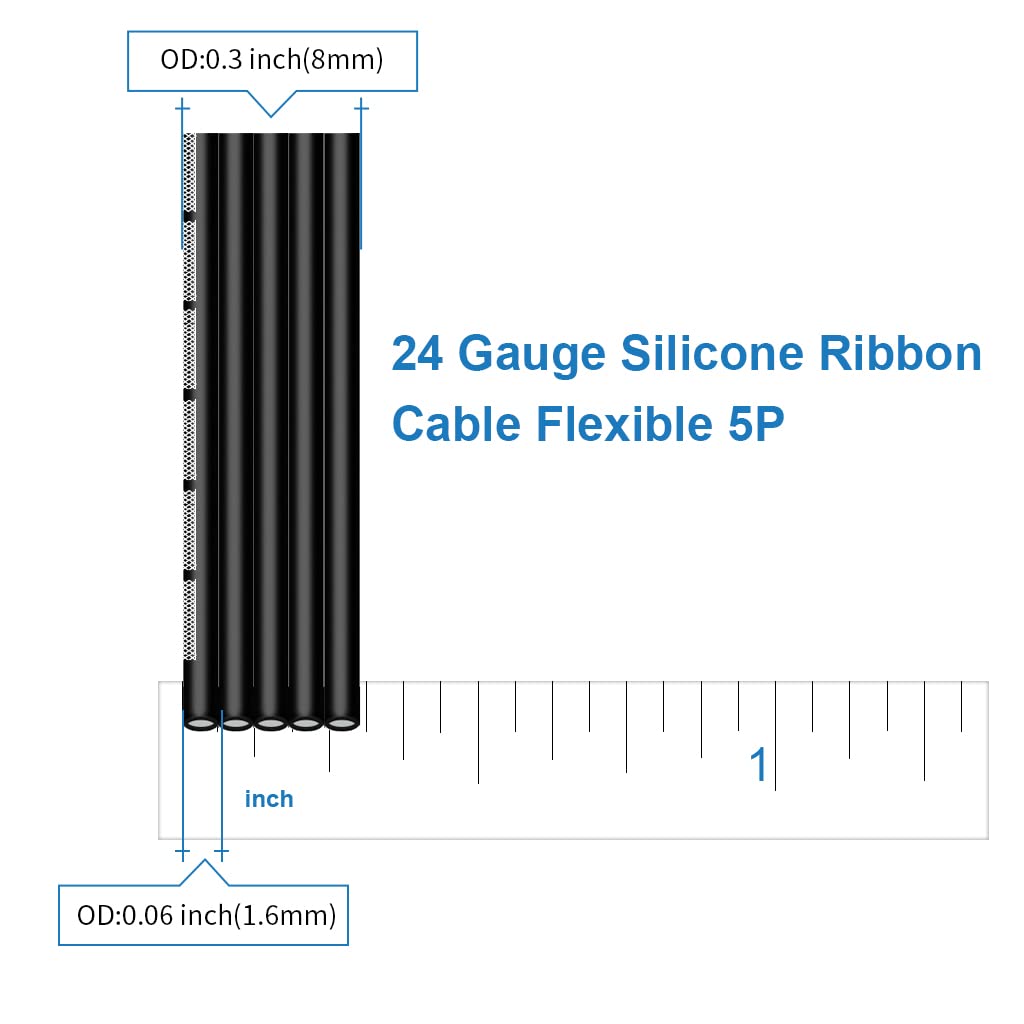 Snapklik.com : 24 Gauge Silicone Ribbon Cable Flexible 5P Black 50 Ft ...