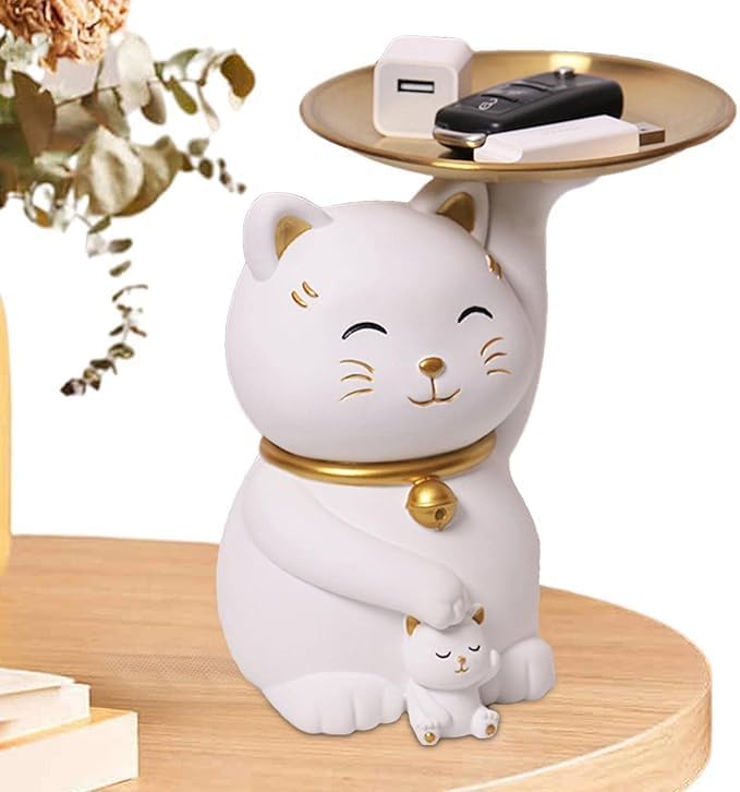 MIXEN Key Holder Bowl For Entryway, Resin Cat Tray Statue For Table ...