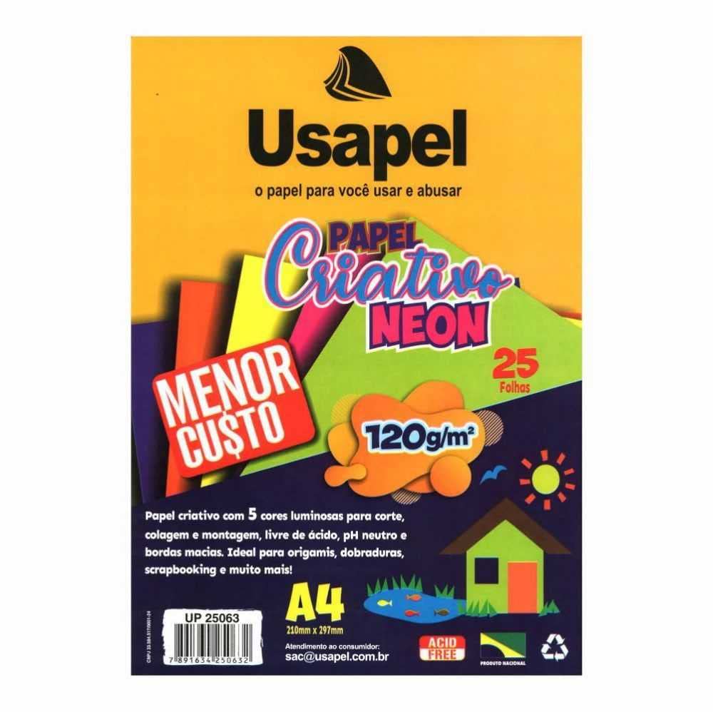 Papel Criativo Neon, Usapel, 5 Cores, 25 Folhas, A4, 21x29,7 cm ...
