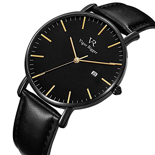 Vigor Rigger Men's Quartz Watches with Genuine Black Leather Watch Band ...