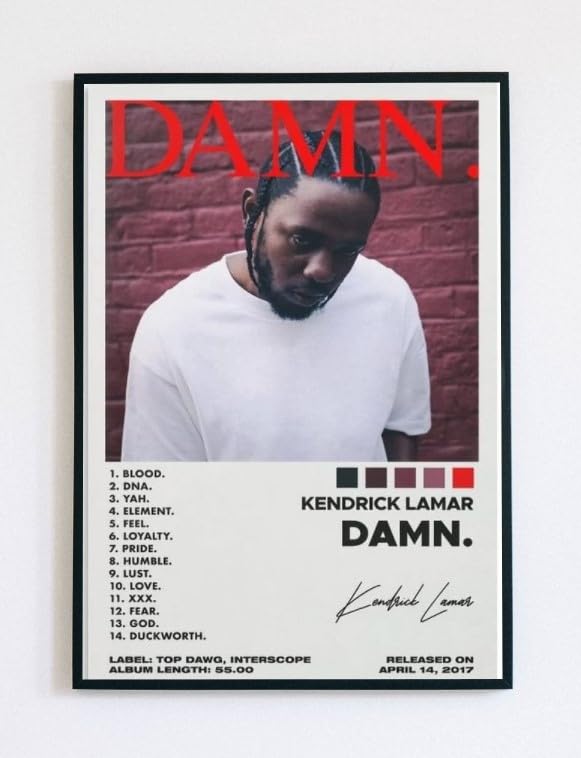 LAMIFRAME Kendrick Lamar Damn Album Cover Framed Wall Art, Matte ...