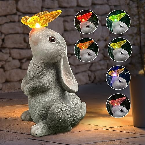 Rabbit Garden Statues Solar Outdoor Light, Attivolife Easte Bunny Decor ...