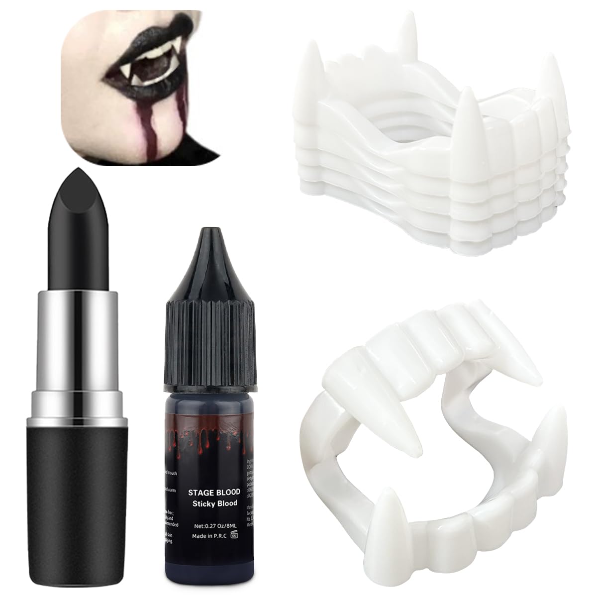 Amazon.com: Mysense Vampire Fangs Teeth Fake Blood Makeup Kit, 5 ...