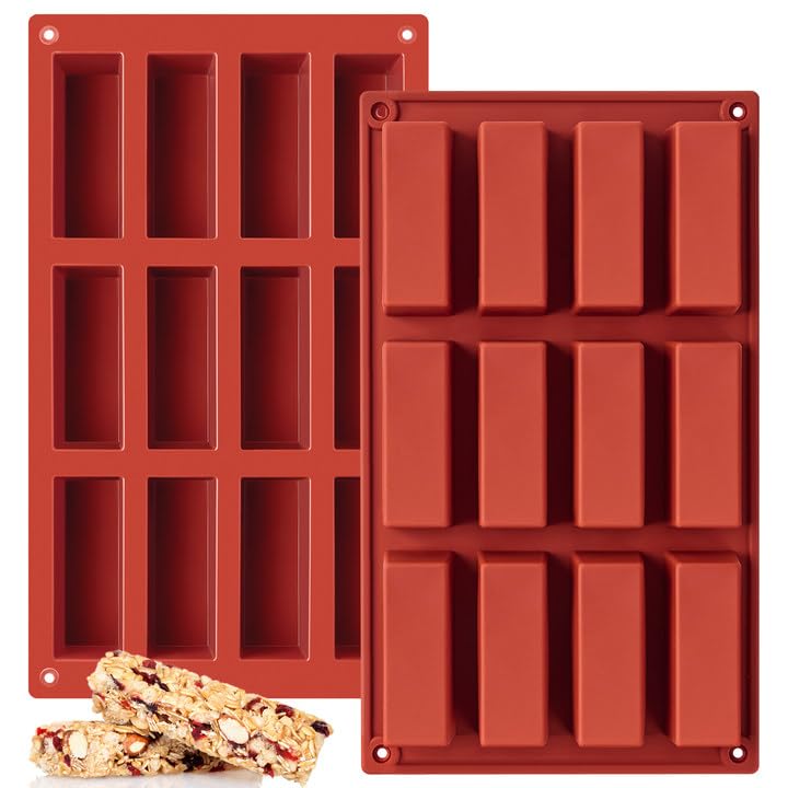Amazon.com: 2 Pack Silicone Granola Bar Molds, 12 Cavity Rectangle ...