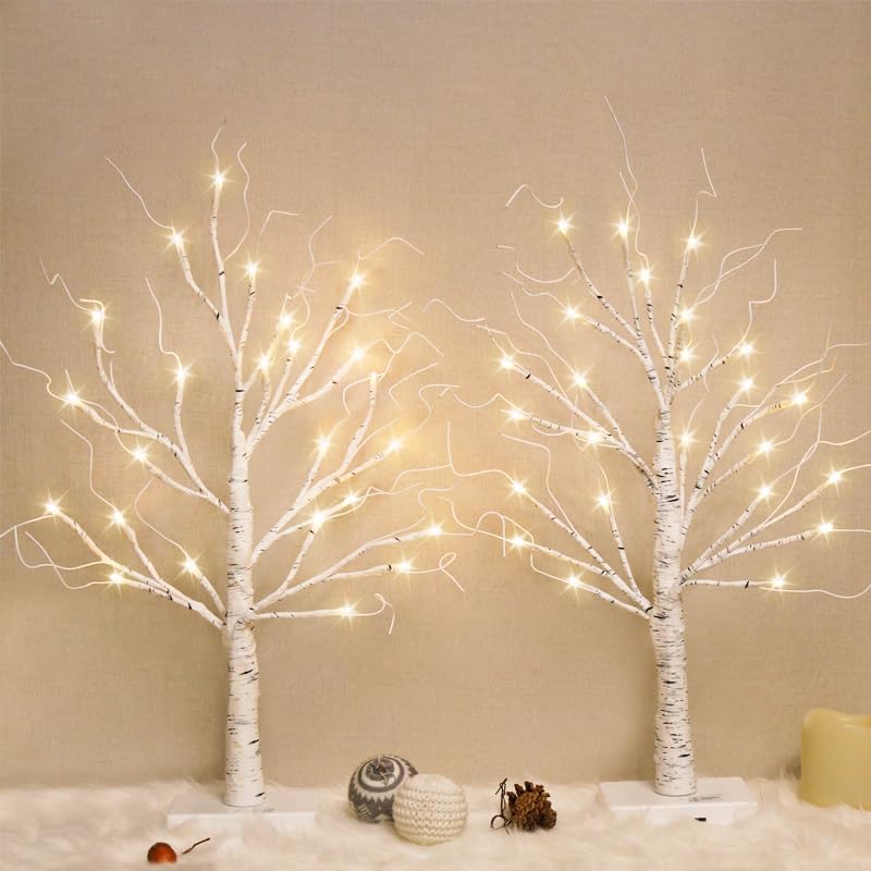 Amazon.com: NXUEBDU 2ft Birch Tree with LED Lights Small White Light Up ...