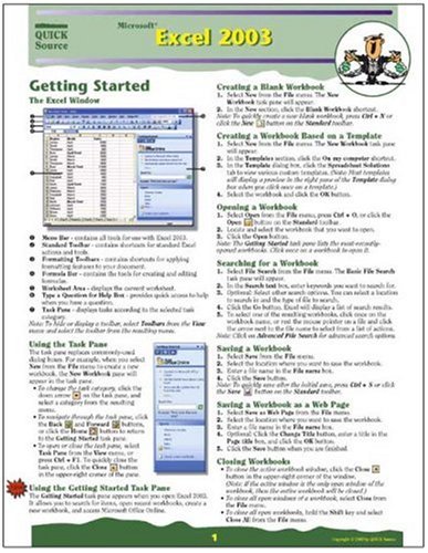 Microsoft Excel 2003 Quick Source Guide by Quick Source (2003) Pamphlet ...