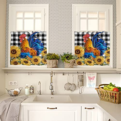 Colorful Rooster Kitchen Curtains for Vintage French Country Style