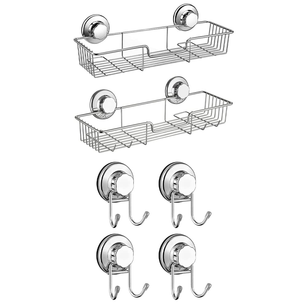 Amazon.com: SANNO Suction Cup Shower Caddy with Hooks,Powerful Suction ...