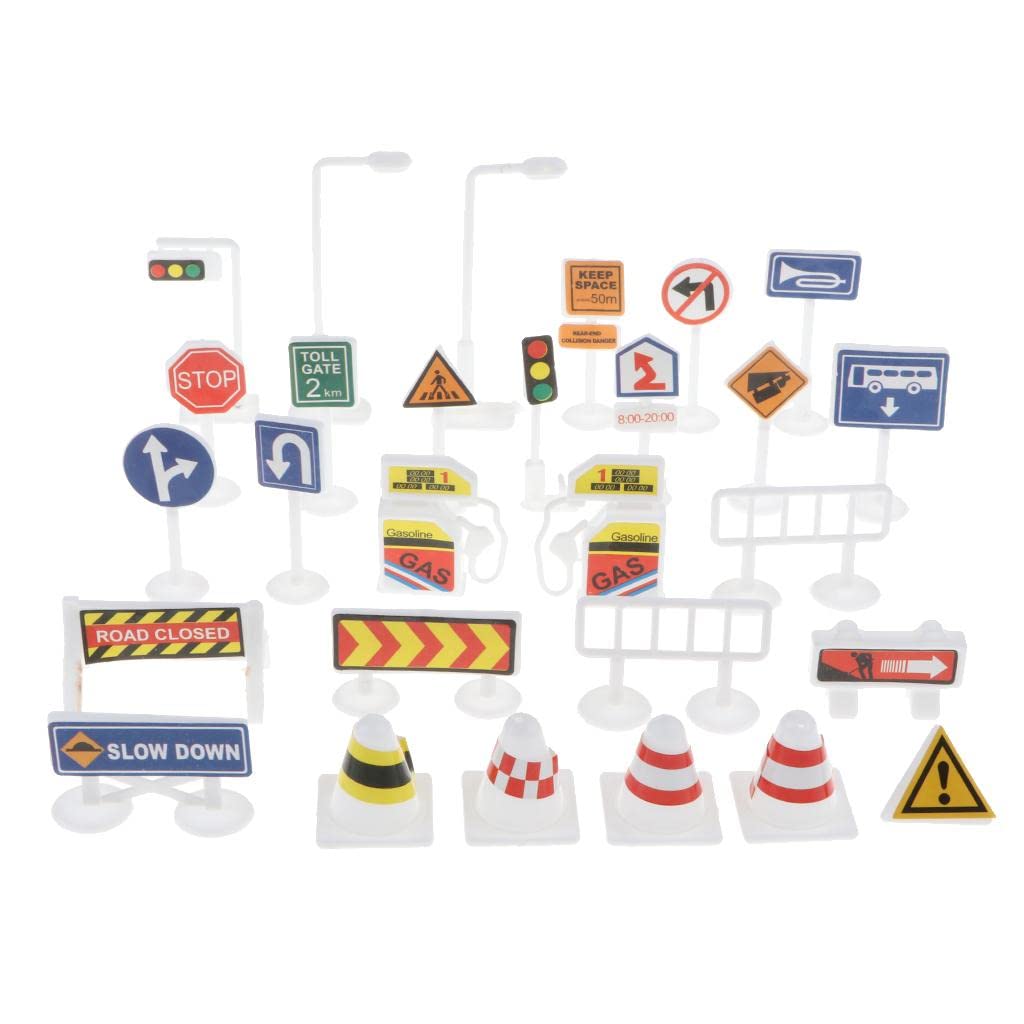 Buy ATORSE 28 Sets of English Road Signs Traffic Signs Playset Pretend ...