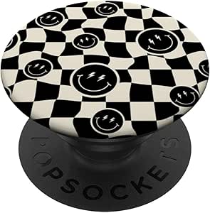 Amazon.com: Cute Retro Twisted Swirl Black Happy Smiling Face Checkered PopSockets Adhesive ...