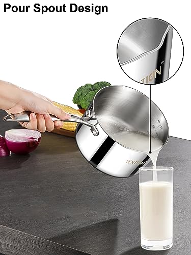 VENTION Tri-Ply Stainless Steel Saucepan with Lid, 16cm Milk Pan with ...