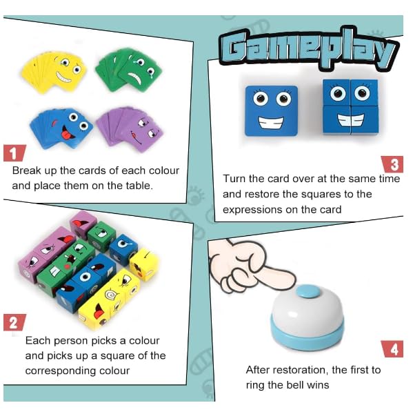 Face Blocks Game Wooden , Expression Puzzle Face Changing Magic Cube Game
