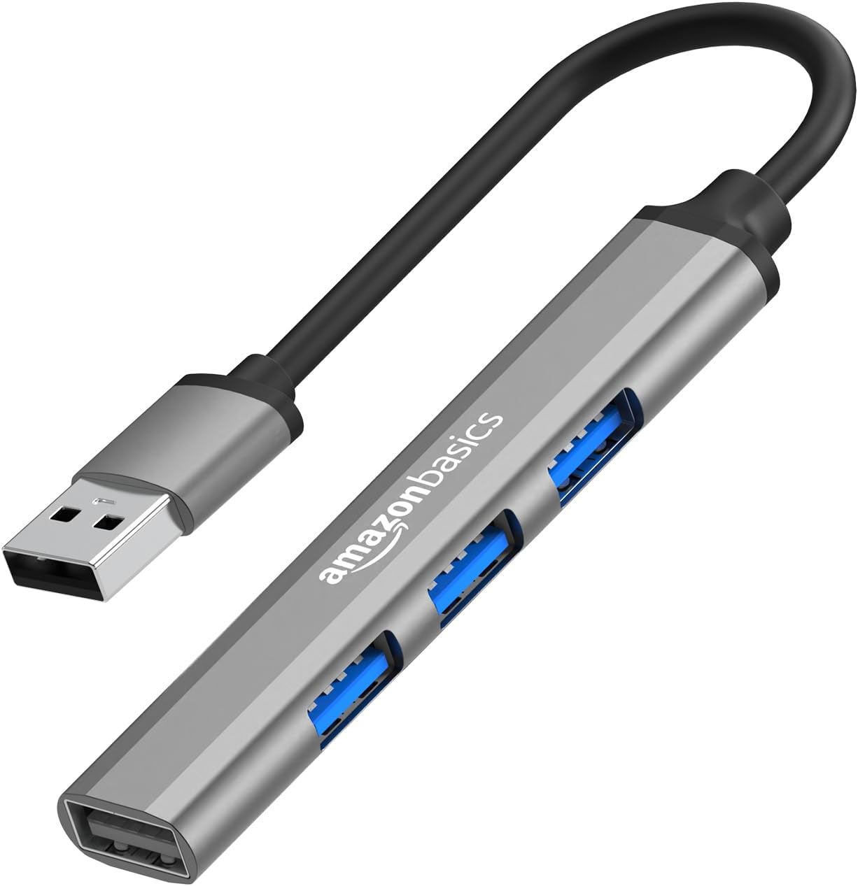 Amazon Basics 4-in-1 Hub Multiport Adapter, USB Hub with Aluminium ...
