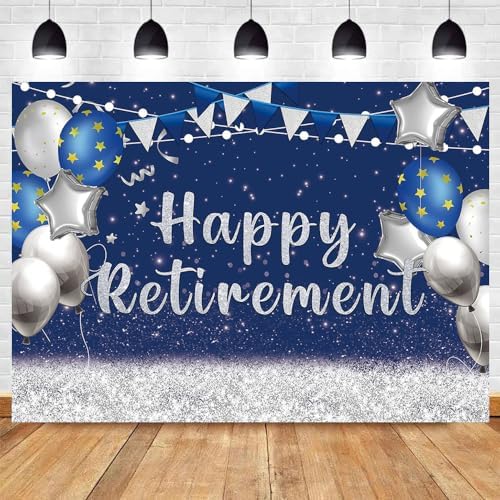 Amazon.com : DOTOOMA 7X5FT Blue Silver Glitter Happy Retirement ...