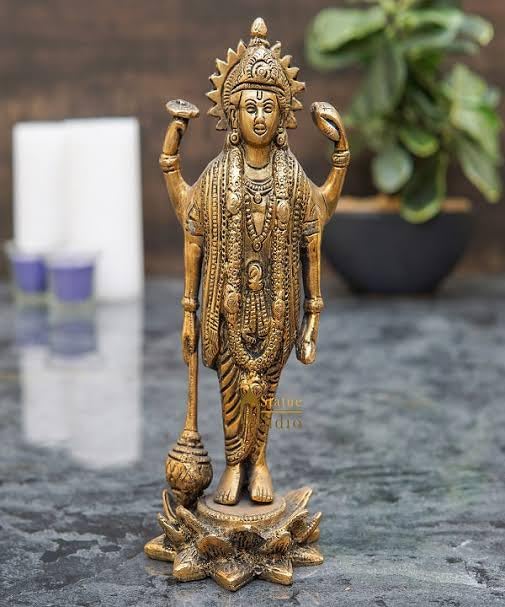 Buy Brass Hindu Lord Vishnu Idol for Home Pooja Room Décor Gift Statue ...