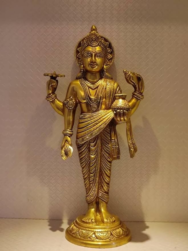 IYI Brass Dhanwantri Statue | Goden Color Dhan Devta Kuber Murti in ...