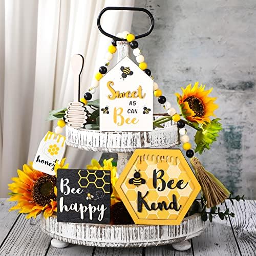 Amazon.com: Yerliker 3 Pieces Bee Theme Tall Standing Bee Wooden Block ...