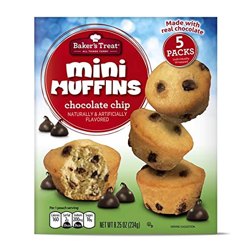 Amazon.com: Baker's Treat Mini Chocolate Chip Muffins - 8.25 oz ...