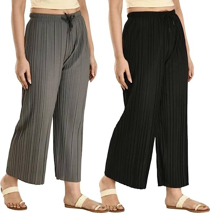 Buy SUNBRUST Stretchable Relaxed Fit Solid Palazzo - Pack of 2 at Amazon.in