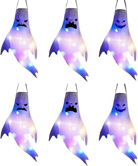 Amazon.com: 6Pcs Ghost Windsocks Halloween Decorations Outdoor, Outdoor ...