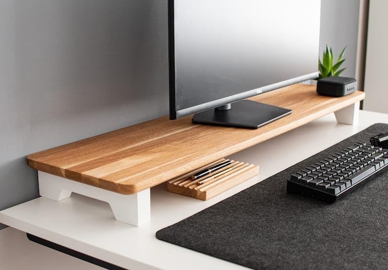 carpentray Wooden Computer Monitor Stand, Monitor Riser Desk Shelf ...
