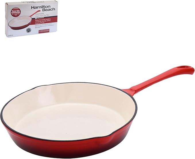 Amazon.com: Hamilton Beach Cast Iron Frying Pan 8in Cream Enamel ...