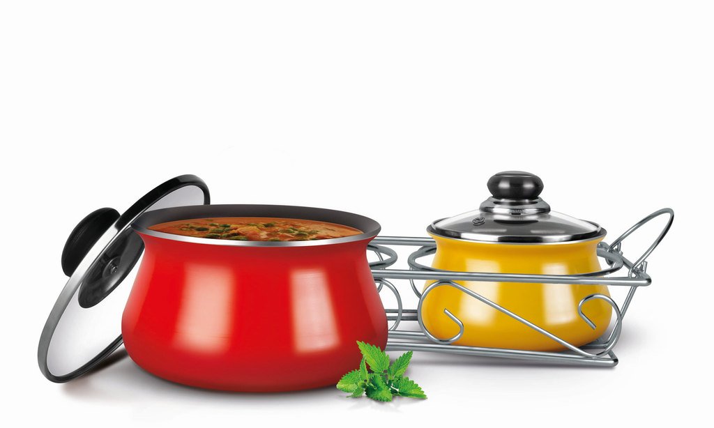 Buy Anjali Handi Serving Set of 2 (1240 ml) with Stainless Steel Stand ...
