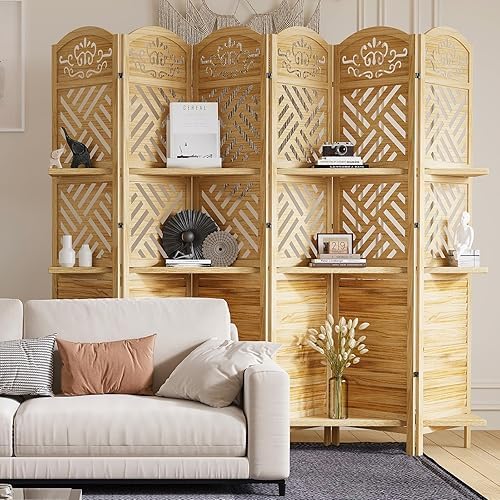 TREE TREASURE Wooden Room Partition Natural Wood Room Divider with ...