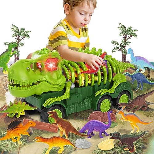 Airhive Dinosaur Toys for Boys, Dinosaur Truck Toys with Realistic Sounds & Lights(Eyes), 12 ...
