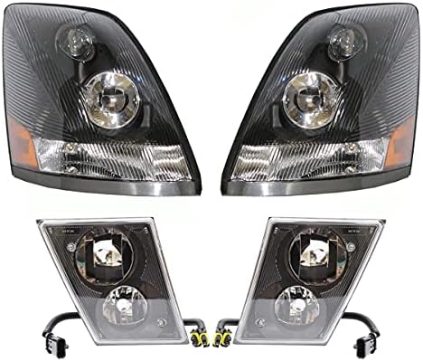Headlight Black with Dual Double Bulb Fog Lamp - Driver & Passenger ...