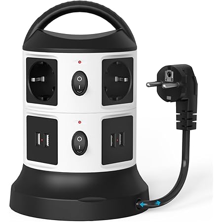 Tour Multiprise 6 Prises, 3M câble rétractable Ajustable, 4 USB ...