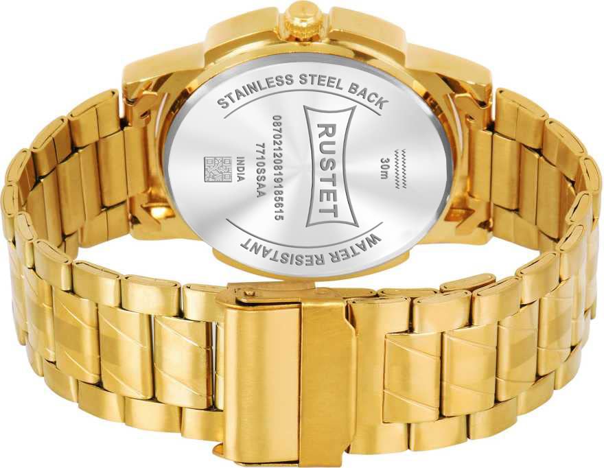 Buy RUSTET Analogue Waterproof Men's Day and Date Watch (Gold Round ...