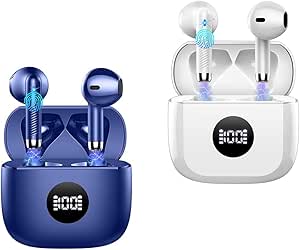 Amazon.com: Jxrev J53 2 Pack Dark Blue and White Wireless Earbuds ...