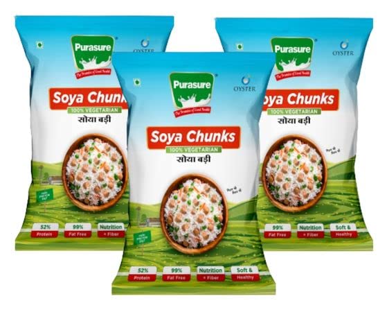 Purasure SOYA Chunks 100 % Vegetarian 200 gm (Pack of 3) : Amazon.in ...