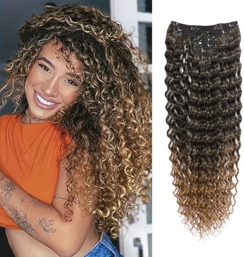 Amazon.com : 26 Inches Deep Wave Clip In Hair Extensions Full Head 6 ...