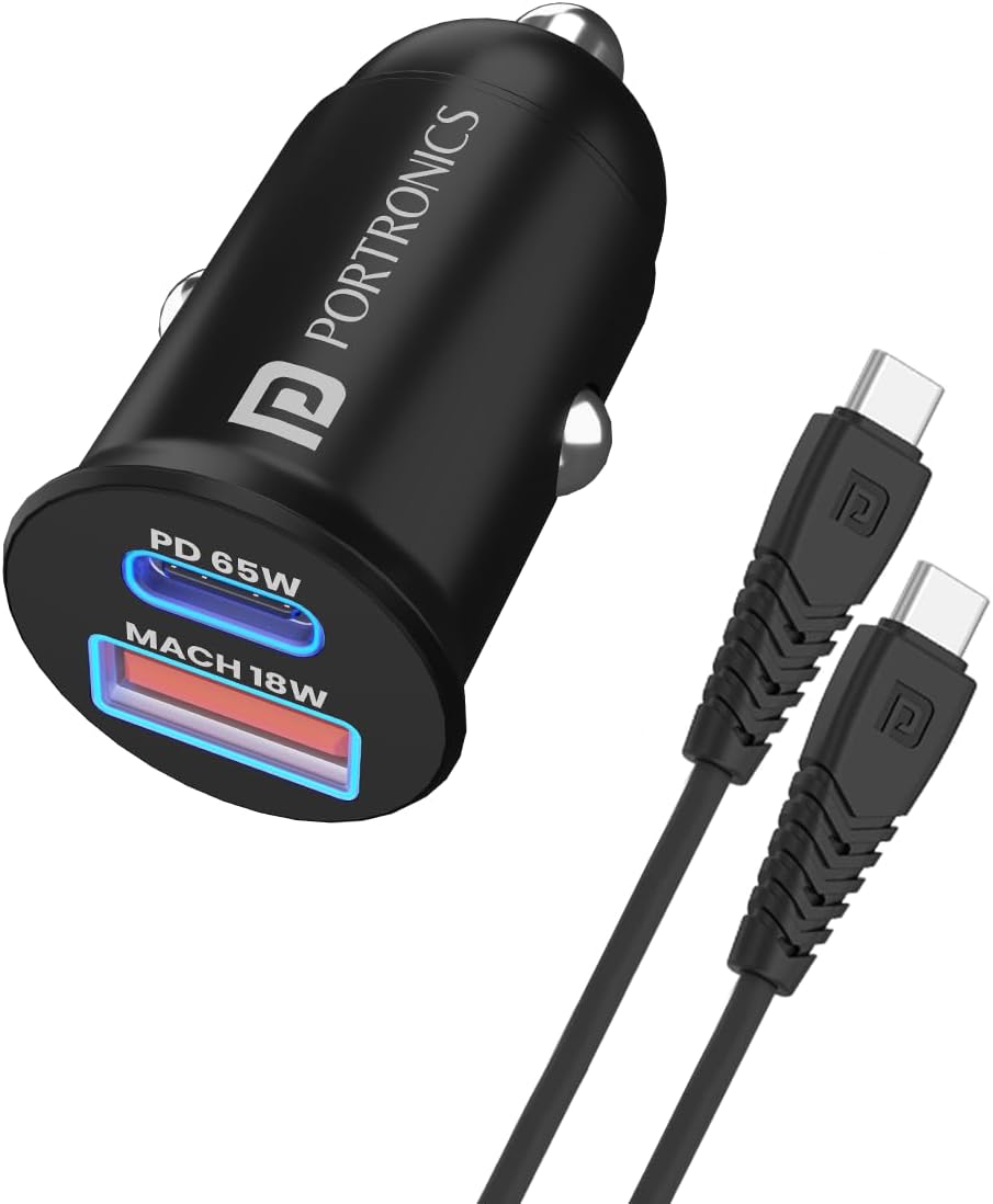 Portronics 65 Watts Car Power 65 Dual Output Fast Car Charger with 100W ...