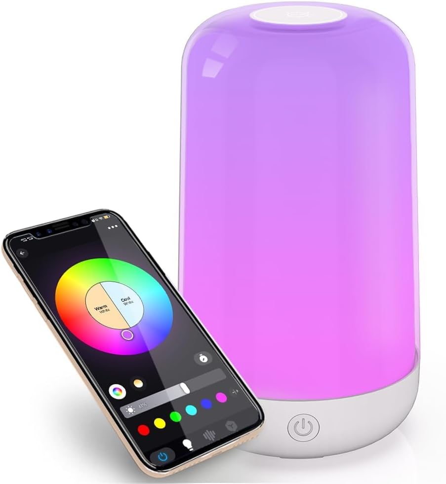 Smart Touch Table Lamp Works with App, Dimmable Small RGB Bedside Bed ...