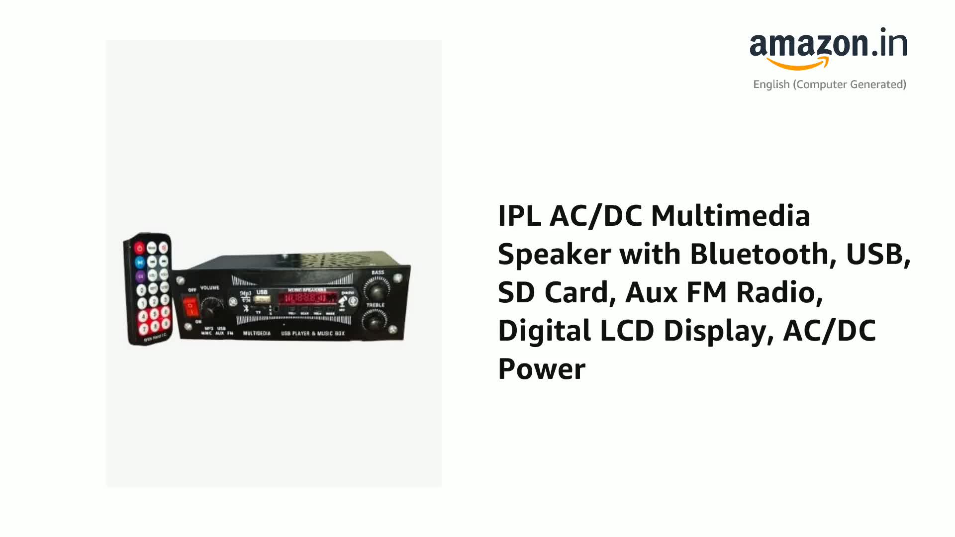 Watch IPL AC/DC Multimedia Speaker with Bluetooth, USB, SD Card, Aux FM ...