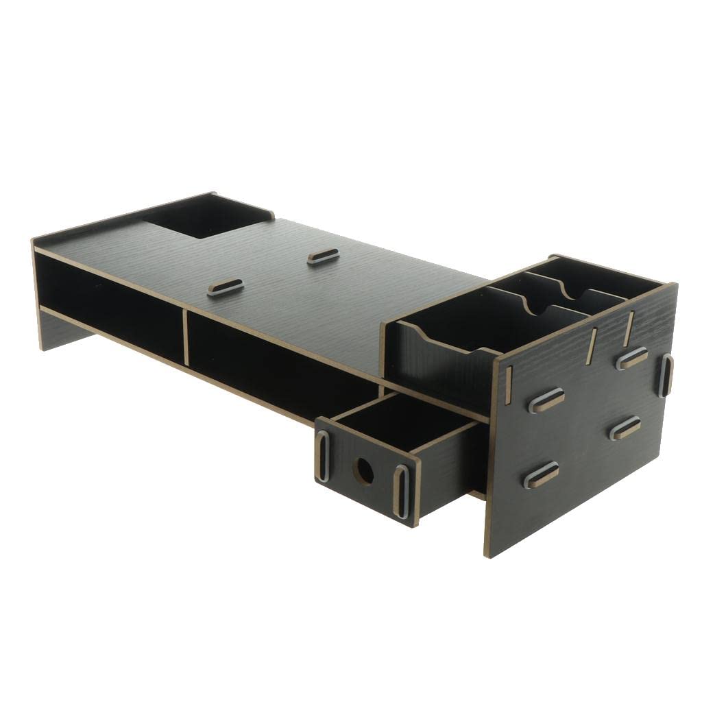 Wood Monitor Stand Drawers Computer Laptop Printer Riser Desk Black ...
