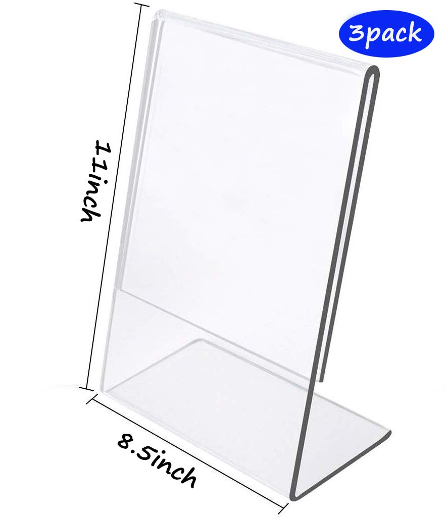 Buy 3 Pack Slant Back Clear Plastic 8.5 x 11 Acrylic Sign Holder,8.5x11 ...