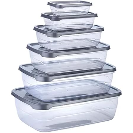 SKAIV Set of 6 Transparent Air Tight Lid Rectangular Plastic Kitchen ...