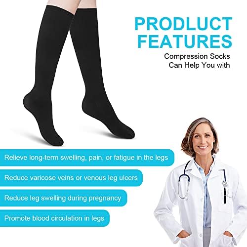 ACWOO Compression Socks for Women & Men, 1 Pairs Black Breathable Thin ...