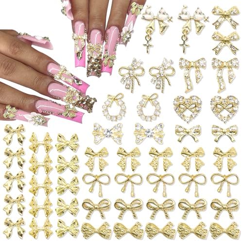 Amazon.com: 3D Bow Nail Charms and Gems, 60 Pcs Silver Gold Alloy ...