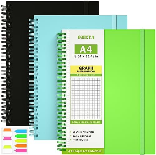 Amazon.com : 6 Pack Graph Paper Notebook 8.5" x 11", 3 Subject Spiral ...