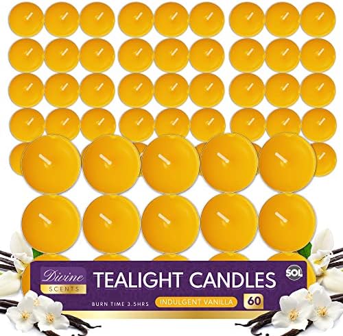 60pk Vanilla Tea Lights | Vanilla Tea Lights | Tea Light Candles | Long ...