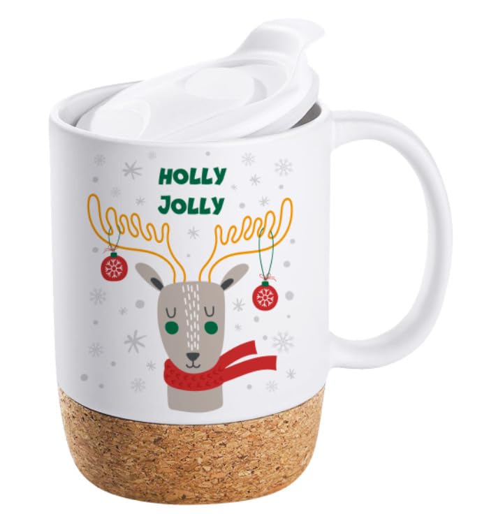 Amazon.com: ALLTHINGVB Ceramic Christmas Reindeer White Mug with Cork ...