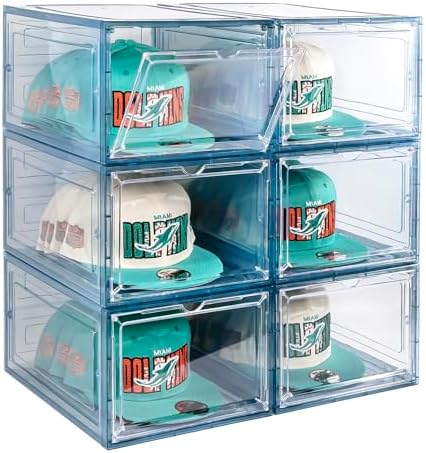 SCAVATA 6 Pack Hat Organizer Box, Stackable Clear Baseball Caps Holder ...