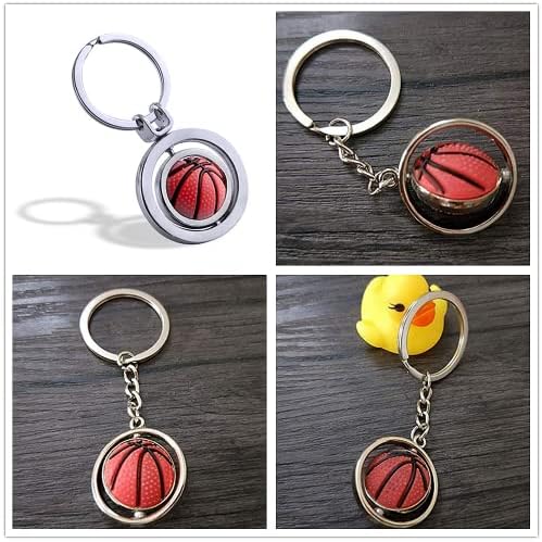 2 Pcs Football Keyring 360 Rotatable Basketball 3D Pendant Key Chain ...