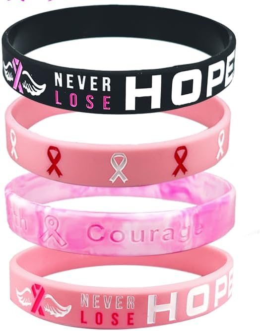 Amazon.com: QRH Breast Cancer Awareness Silicone Bracelets Pink Ribbon ...