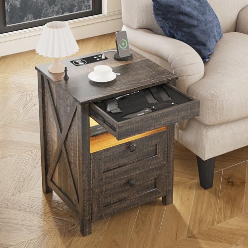 Amazon.com: Farmhouse LED Nightstand with Gun Drawer&Invisible Lock ...